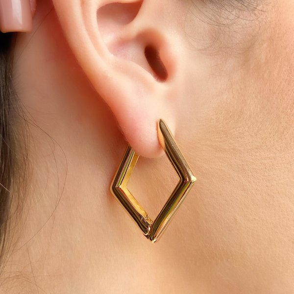 Brinco Argola Losango Em Banho de Ouro 18k